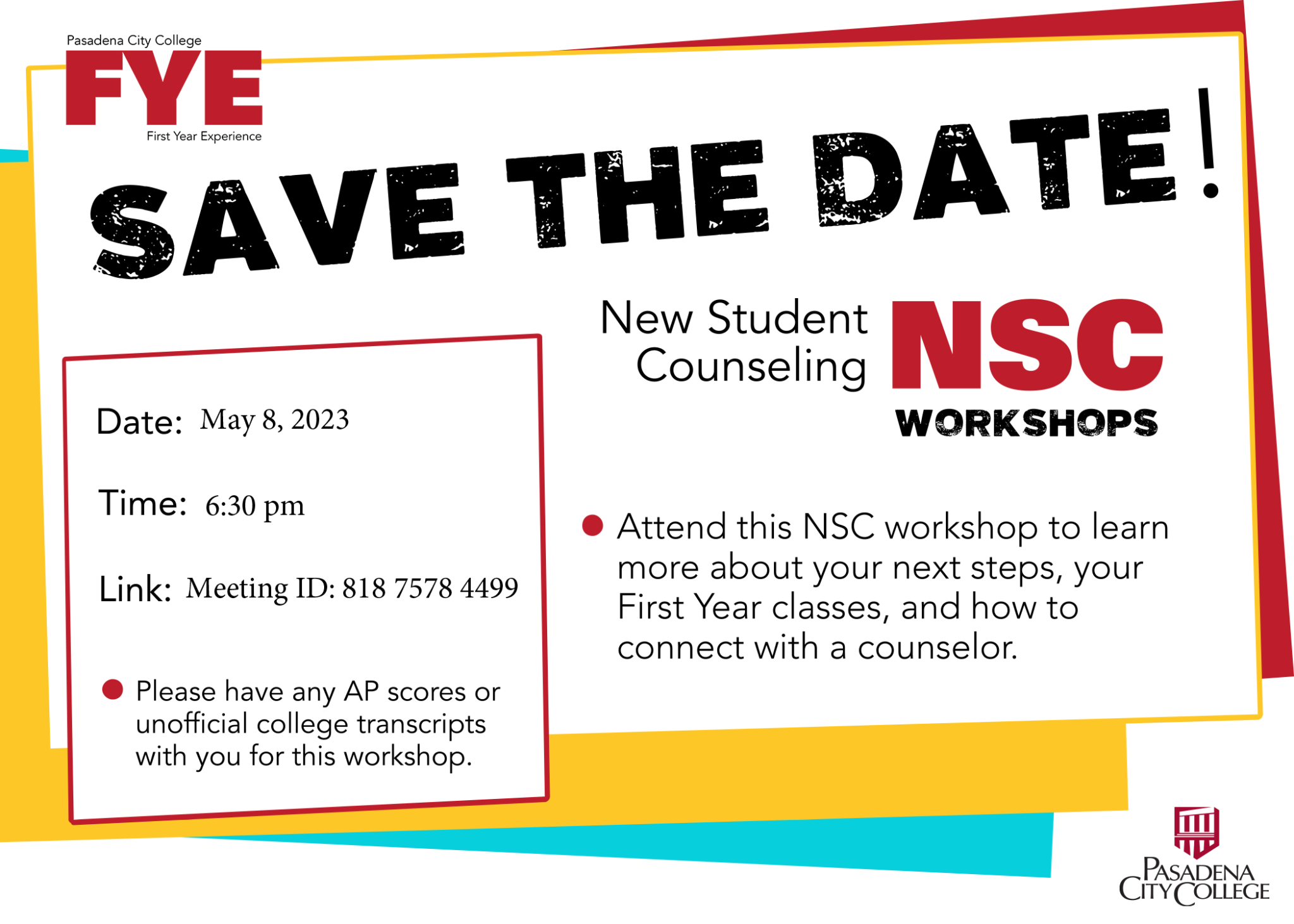 CAP to Host a Guided New Student Counseling Workshop with PCC - College ...